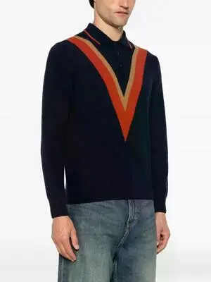 GALLIA Chevron-knit Polo Sweater