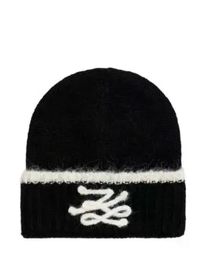 Karl Lagerfeld Logo-embroidered Ribbed Beanie Hat - Black
