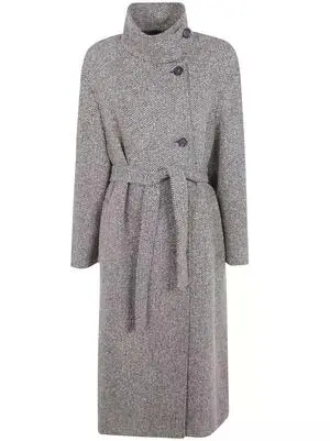 Brunello Cucinelli Sparkling Virgin-wool Chevron Belted Coat With Monili
