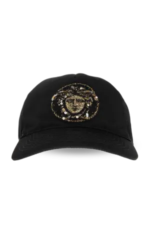 Versace Baseball Cap With Gold Medusa Emblem - Black