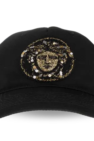 Versace Baseball Cap With Gold Medusa Emblem