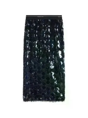 SEMICOUTURE Bindy Sequin-embellished Fringed Midi Skirt - Blue