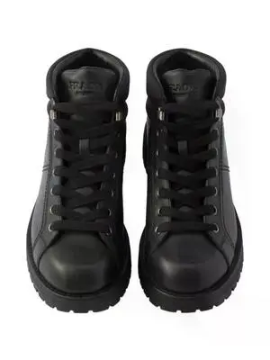 Prada Lace-up Leather And Re-nylon Boots