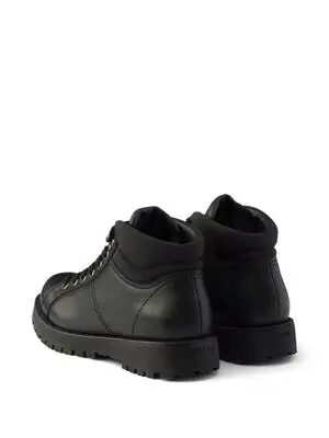 Prada Lace-up Leather And Re-nylon Boots