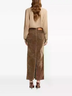 Elie Saab Flocked Denim Maxi Skirt
