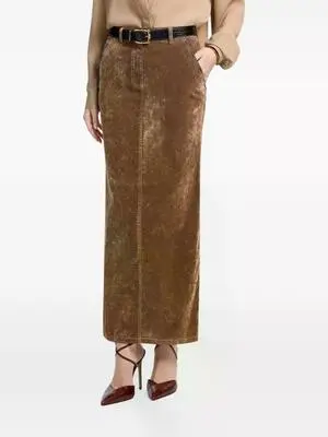 Elie Saab Flocked Denim Maxi Skirt