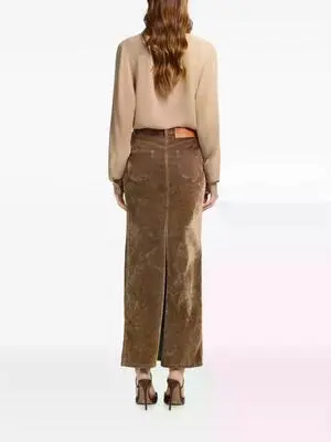 Elie Saab Flocked Denim Maxi Skirt