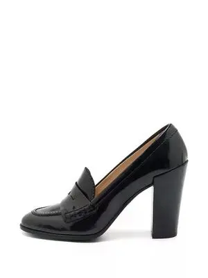TOD'S Leather Block-heel Loafer Pumps - Black