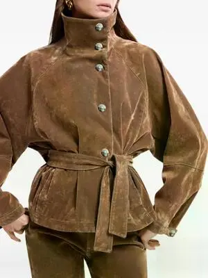 Elie Saab Flocked Belted Denim Jacket