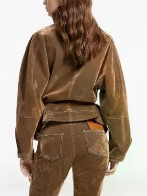 Elie Saab Flocked Belted Denim Jacket