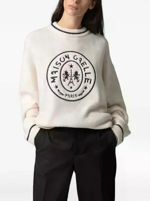 GAELLE PARIS Logo-embroidered Crew-neck Sweater - Neutrals
