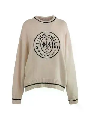 GAELLE PARIS Logo-embroidered Crew-neck Sweater - Neutrals