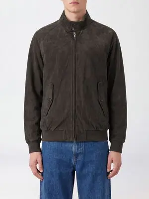 BARACUTA Suede Bomber Jacket With High Collar And Zip Closure - Blue