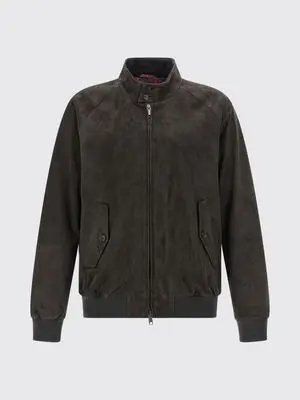 BARACUTA Suede Bomber Jacket With High Collar And Zip Closure - Blue