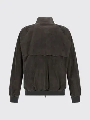 BARACUTA Suede Bomber Jacket With High Collar And Zip Closure - Blue