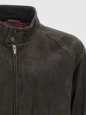 BARACUTA Suede Bomber Jacket With High Collar And Zip Closure - Blue