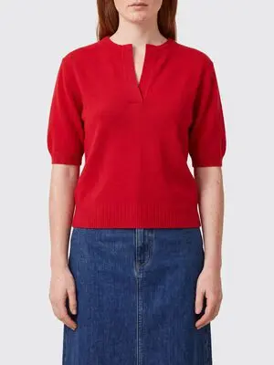 Pinko Wool And Cashmere Crewneck Jumper With Short Puff Sleeves - Red