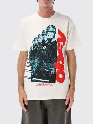 Obey Crewneck T-shirt In Pure Cotton With Graphic Print And Contrasting Logo - White