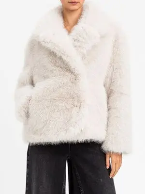 TWINSET Short Double-breasted Faux Fur Jacket - Grey
