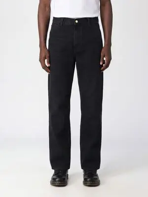 Carhartt Work In Progress Single Knee Wide-leg Trousers In Printed Organic Cotton Canvas Black
