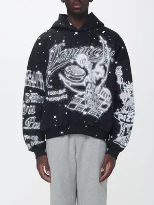 PDF Relaxed Fit Cotton Graphic Print Hoodie - Black