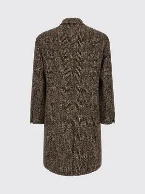Tagliatore Knee-length Double-breasted Coat With Chevron Pattern In Wool Blend
