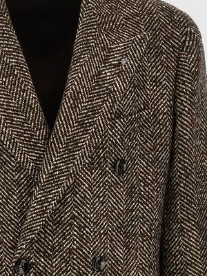 Tagliatore Knee-length Double-breasted Coat With Chevron Pattern In Wool Blend