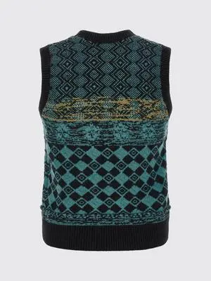 Dries Van Noten Wool Knit Vest With Abstract Jacquard Crewneck Pattern