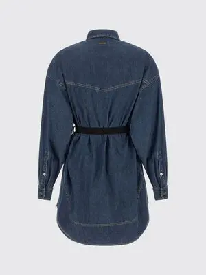 Versace Denim Cotton Mini Shirt Dress With Waist Belt