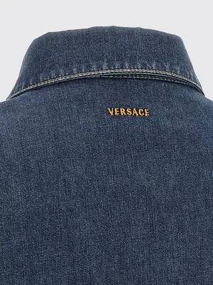 Versace Denim Cotton Mini Shirt Dress With Waist Belt