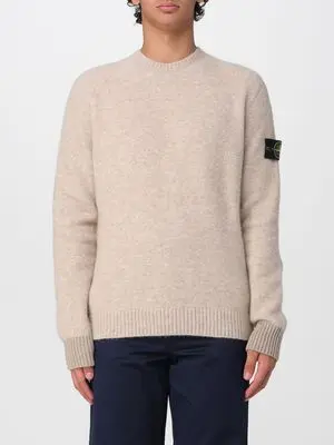 Stone Island Alpaca Blend Crewneck Sweater With Compass Logo Patch - Biscuit