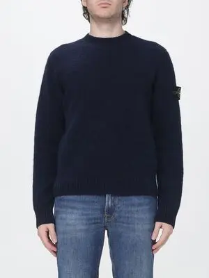 Stone Island Alpaca Blend Crewneck Sweater With Compass Logo Patch - Blue