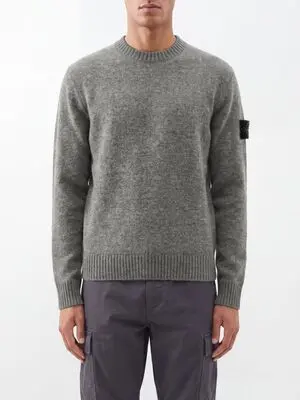 Stone Island Alpaca Blend Crewneck Sweater With Compass Logo Patch - Grey 1