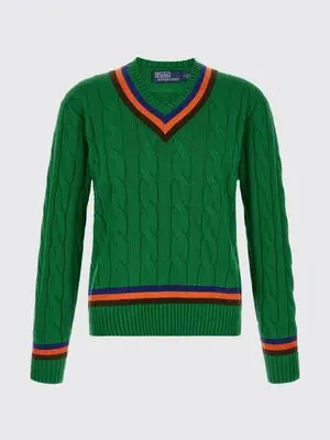 Polo Ralph Lauren V-neck Wool And Cotton Blend Sweater With Contrast Tipping