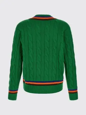 Polo Ralph Lauren V-neck Wool And Cotton Blend Sweater With Contrast Tipping