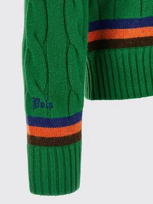 Polo Ralph Lauren V-neck Wool And Cotton Blend Sweater With Contrast Tipping