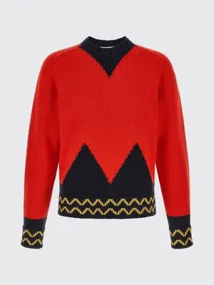 Marni Bicolour Abstract Pattern Wool Crewneck Sweater With Contrast Trim
