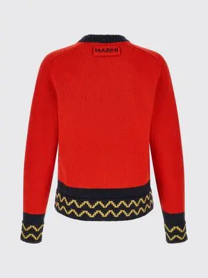 Marni Bicolour Abstract Pattern Wool Crewneck Sweater With Contrast Trim