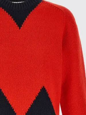 Marni Bicolour Abstract Pattern Wool Crewneck Sweater With Contrast Trim