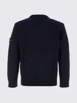 Stone Island Virgin Wool Blend Crewneck Sweater With Compass Logo Patch - Blue