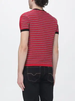 Versace Striped Short-sleeve Cotton-blend Crewneck Sweater