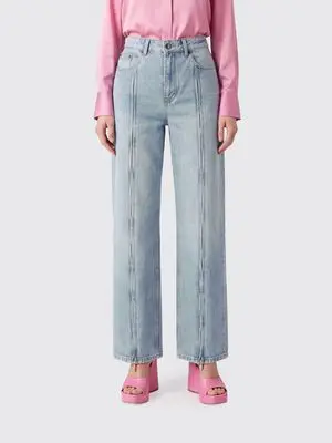 ROTATE BY BIRGER CHRISTENSEN High-waisted Straight Fit Jeans In Organic Cotton Denim - Gnawed Blue