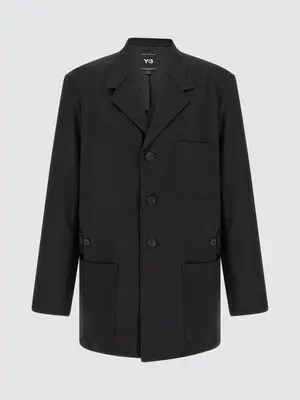 Y3 Single-breasted Short Coat In Wool Blend With Lapel Collar
