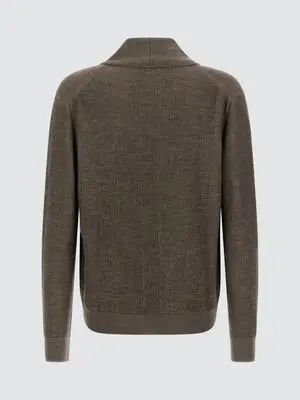 Brioni Shawl Collar Cardigan In A Cashmere And Wool Blend With Pockets - Brown