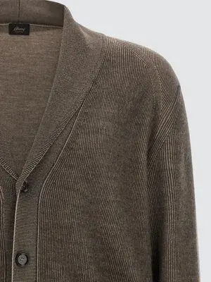 Brioni Shawl Collar Cardigan In A Cashmere And Wool Blend With Pockets - Brown