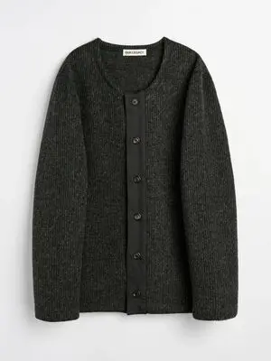 Our Legacy Relaxed Fit Wool Crewneck Cardigan With Dropped Shoulders - Grey