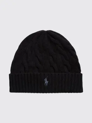 Polo Ralph Lauren Wool And Cashmere Blend Beanie With Contrast Pony Logo - Black