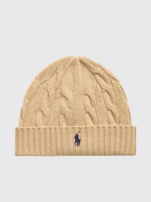 Polo Ralph Lauren Wool And Cashmere Blend Beanie With Contrast Pony Logo - Camel