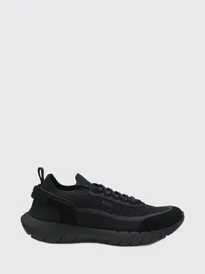 BOSS Motion Knit And Suede Sneakers With Rubber Sole - Black