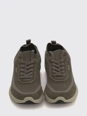 BOSS Motion Knit And Suede Sneakers With Rubber Sole - Green